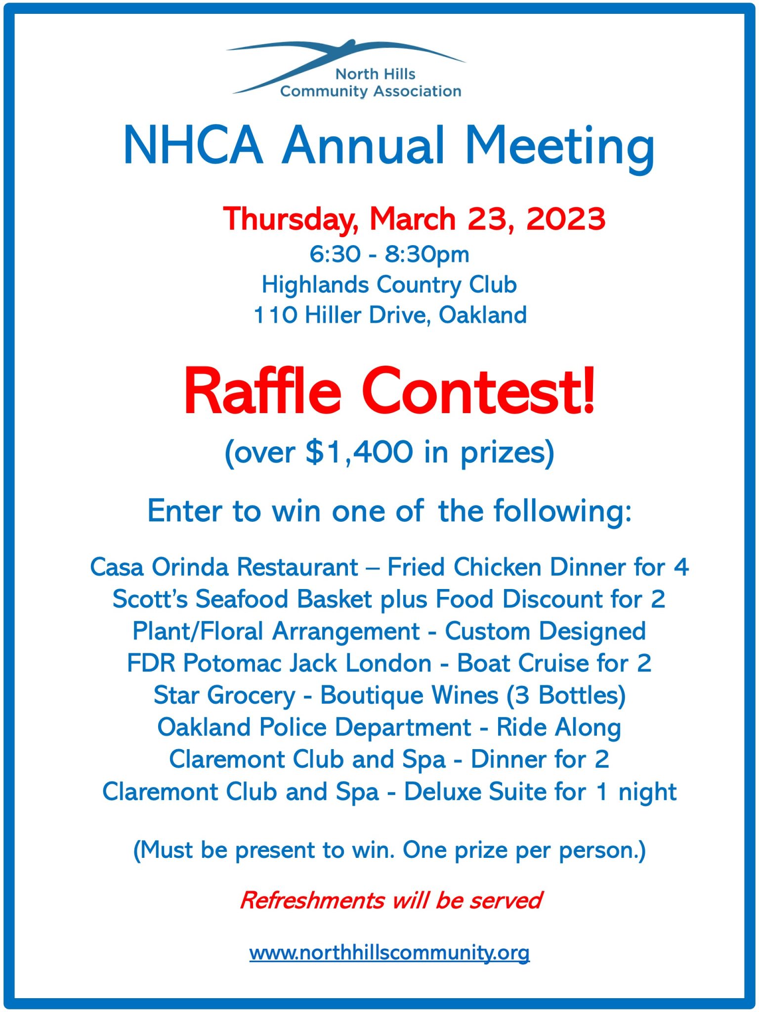 Win Win Win Great Raffle Prizes Can Be Yours At Our Annual Meeting North Hills Community